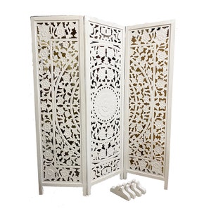3 Panel Flower Design Partition, Handmade Wooden Folding Screen ...