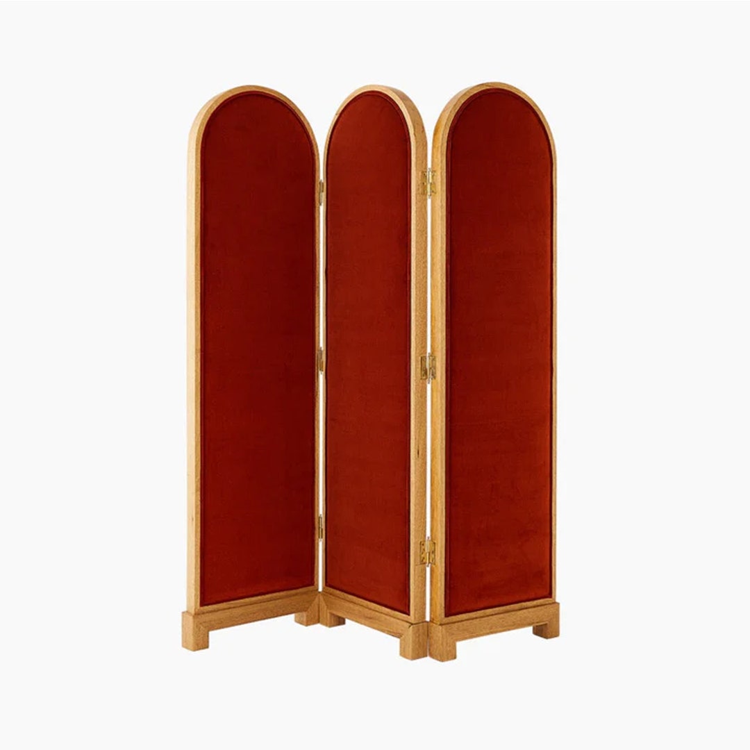 Mid-century Handmade Wooden Divider Red Velvet Fabric Stitching, Wood ...