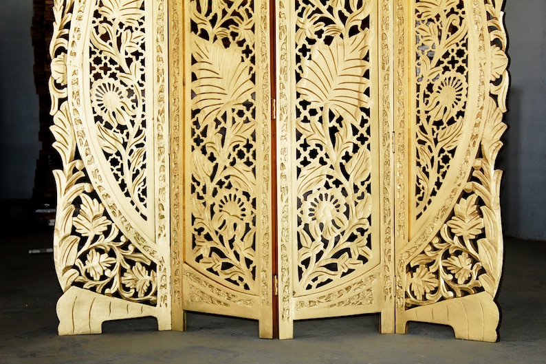 Mid Century Round SHAPE Gold Floral Design Wooden Folding Divider ...