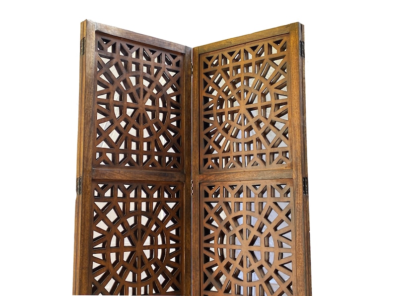 Mid Century Round Mesh Design Wooden Folding Divider, Partition ...