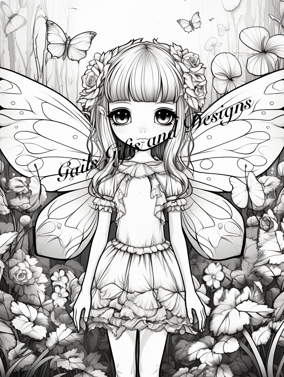 Fairies Book of 5 Coloring Pages for Adults Downloadable File Book Two ...
