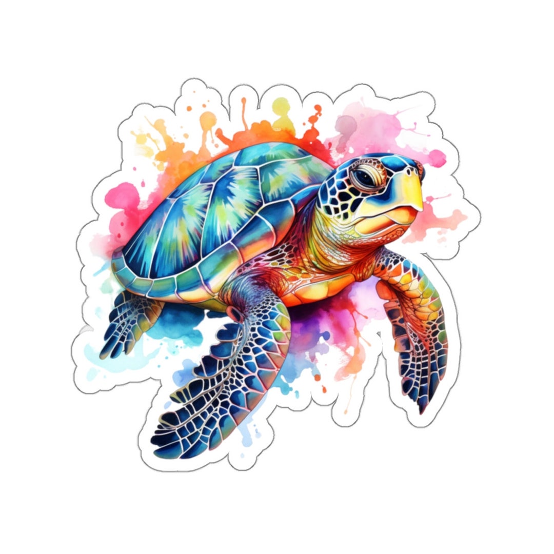 Sea Turtle Sticker With White or Transparent Edges, Colorful Watercolor ...