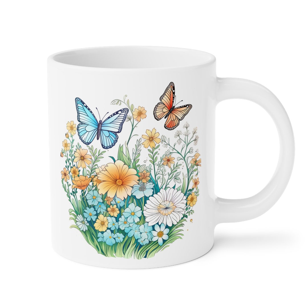 Wildflowers and Butterflies Coffee Cup 15/20 Oz. Amazing Flowers in ...