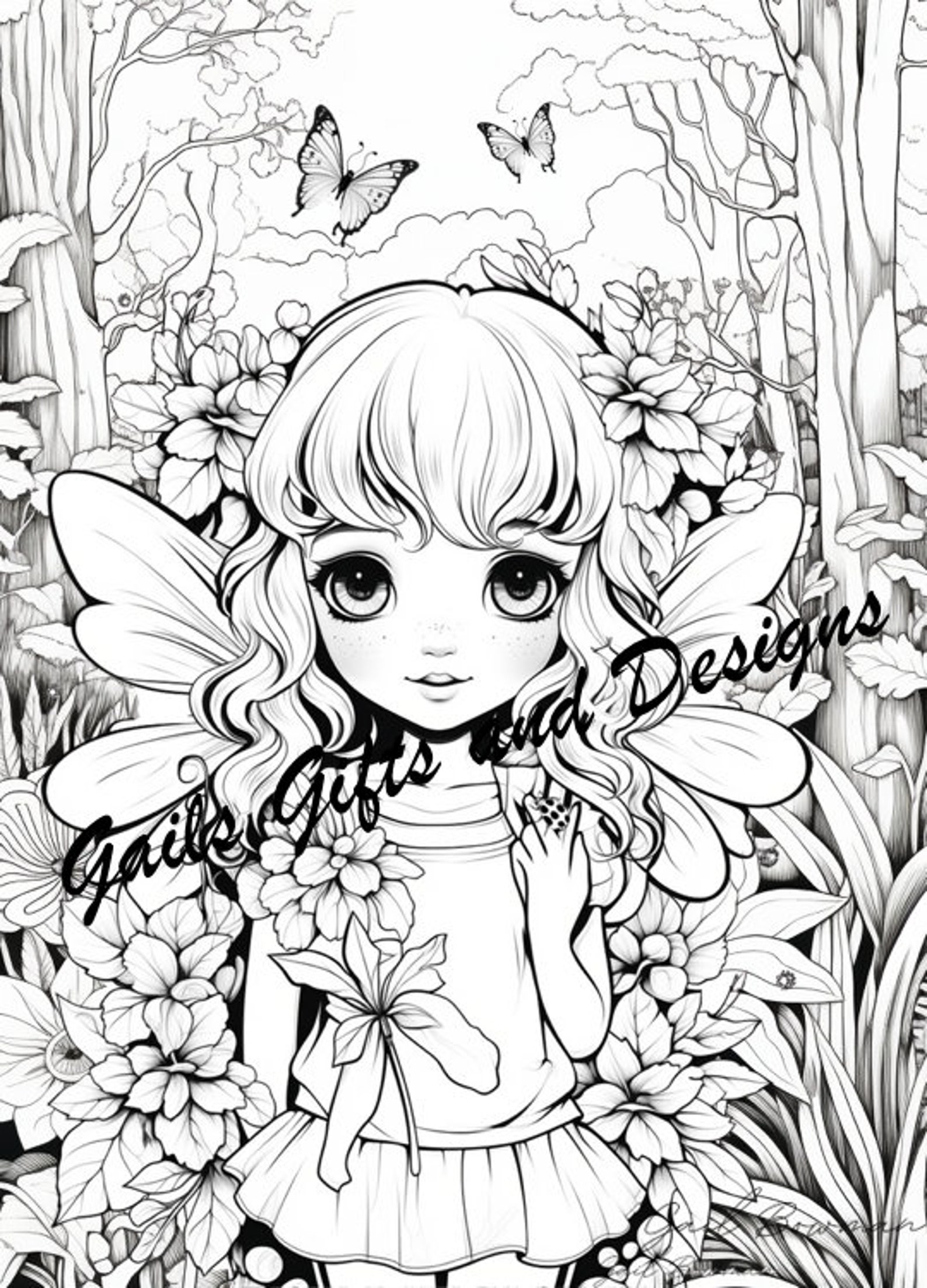 Fairies Book of 5 Coloring Pages for Adults Downloadable File Book One ...
