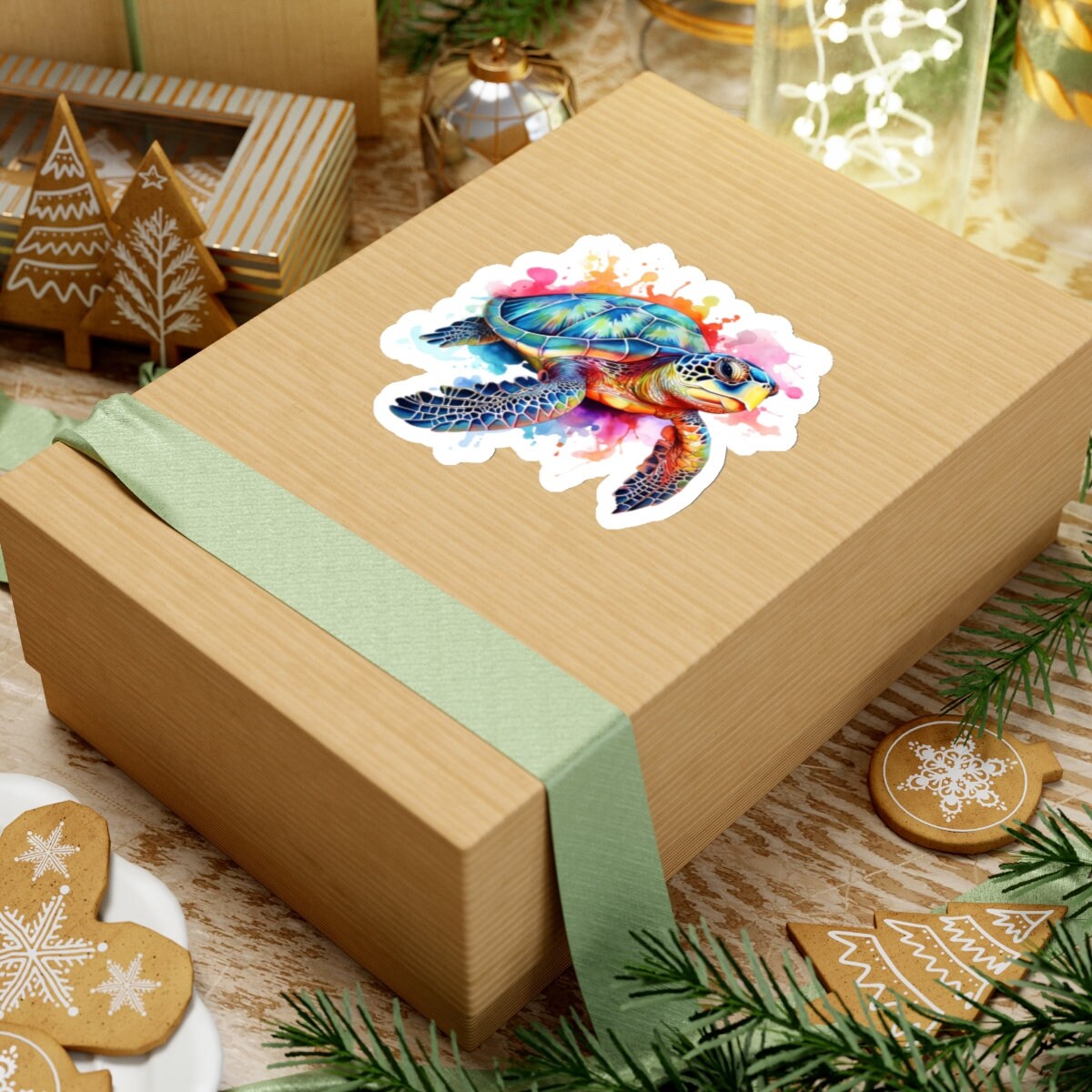Sea Turtle Sticker With White or Transparent Edges, Colorful Watercolor ...