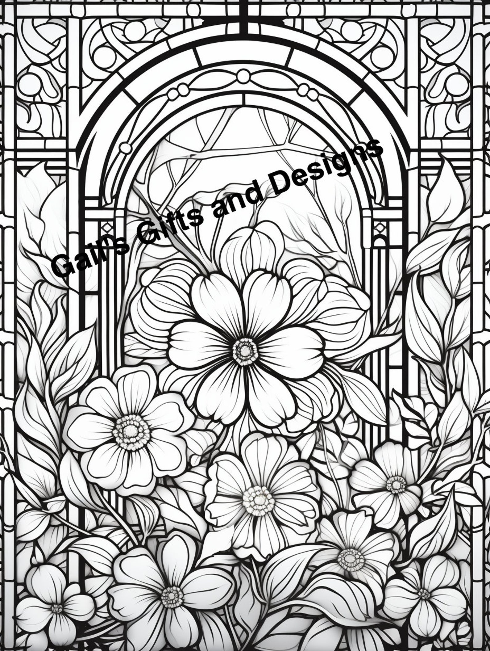 Flowers With Stained Glass Coloring Page for Adults and Children ...