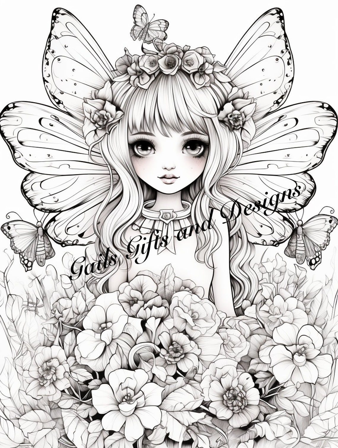Fairy With Butterflies Coloring Page for Adults Downloadable File Book ...