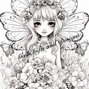 Fairy With Butterflies Coloring Page for Adults Downloadable File Book ...