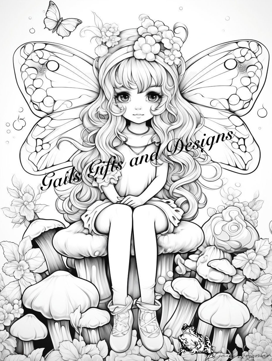Fairy With Toadstool Coloring Page for Adults Downloadable File Book ...