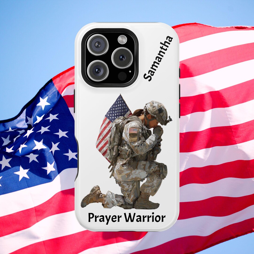 Prayer Warrior Soldier Woman Personalized Magnetic Safe Tough iPhone 17 ...