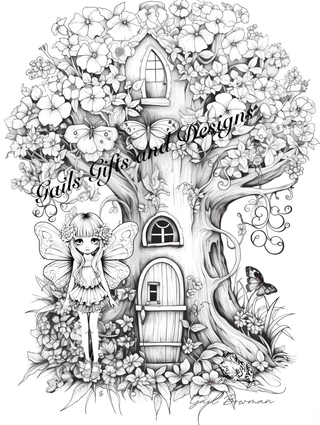 Fairies Book of 5 Coloring Pages for Adults Downloadable File Book Two ...