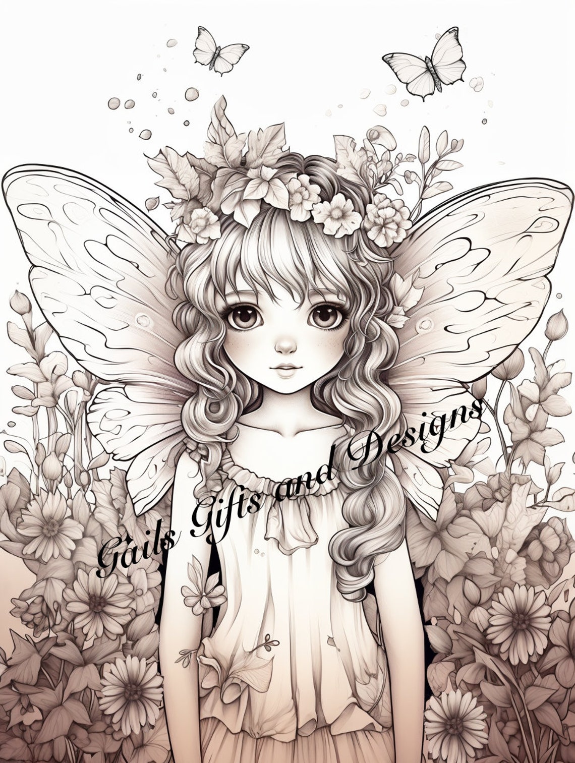 Fairy With Butterflies Coloring Page for Adults Downloadable File Book ...