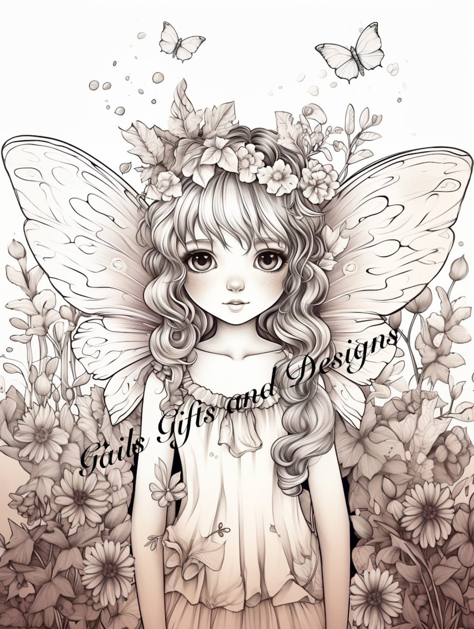 Fairy With Butterflies Coloring Page for Adults Downloadable File Book ...