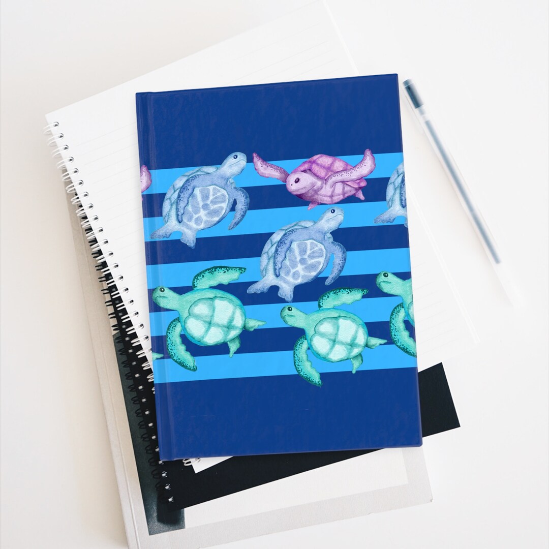 Sea Turtles Blue, Green, Purple Blank Journal on Blue Background - Etsy