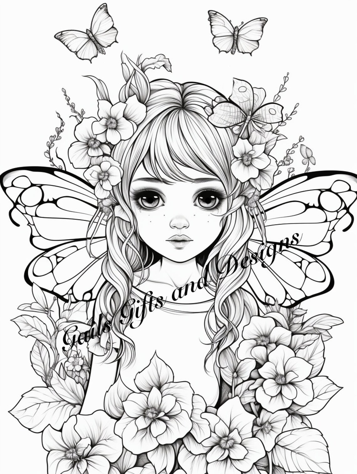 Cute Fairy With Butterflies Coloring Page for Adults Downloadable File ...