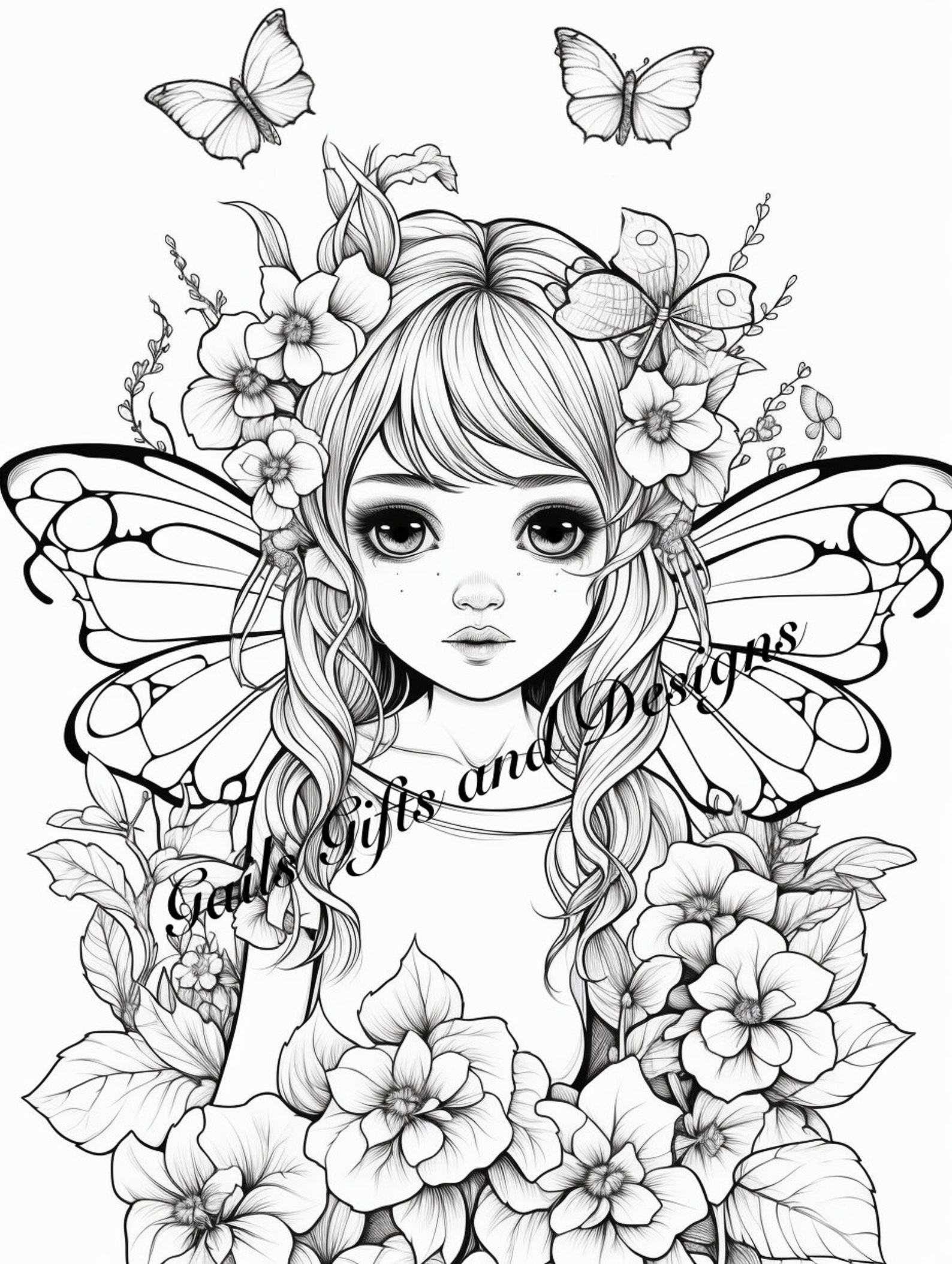 Cute Fairy With Butterflies Coloring Page for Adults Downloadable File ...