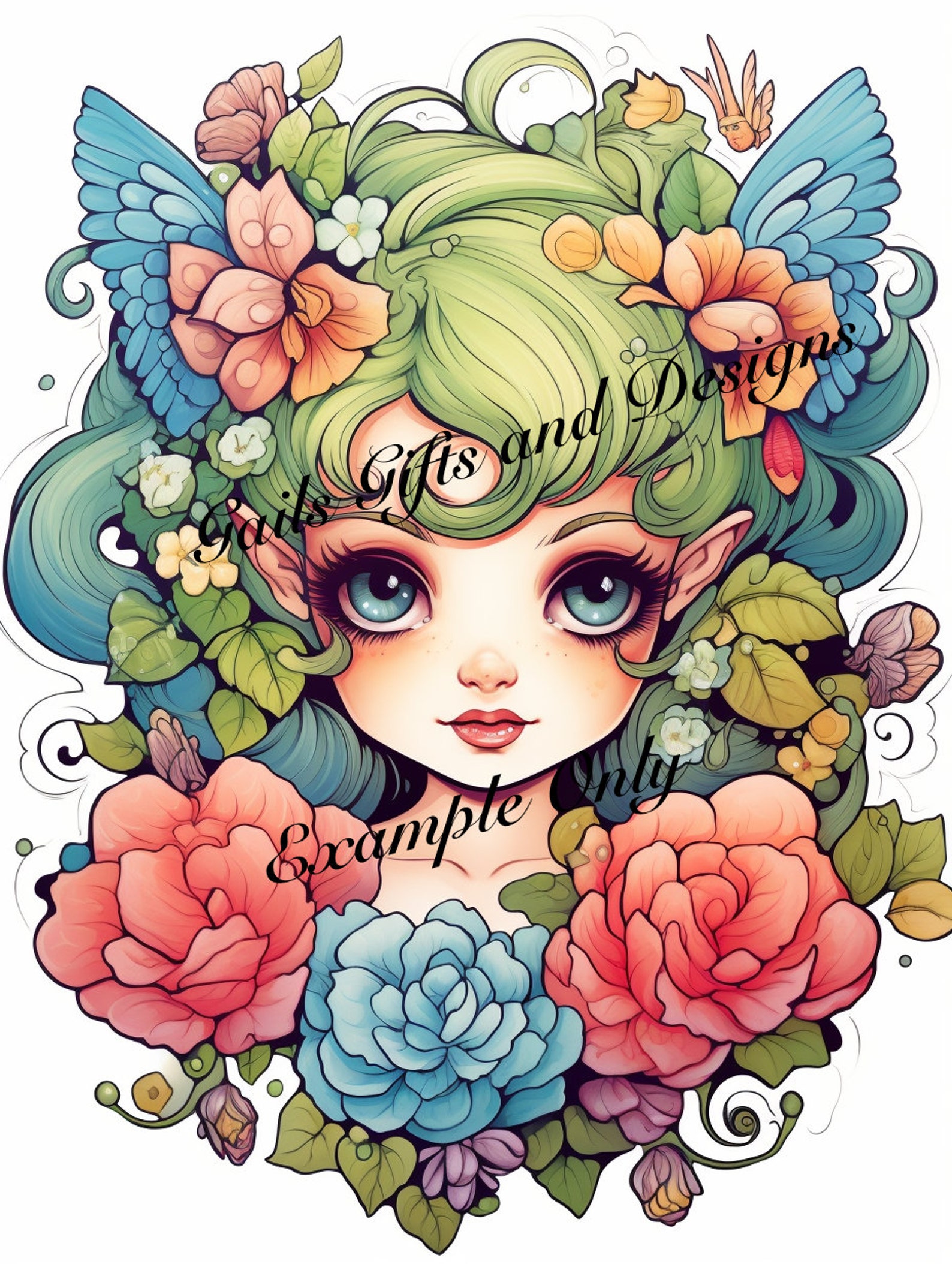 Fairy With Flowers Coloring Page for Adults Downloadable File Book Four ...