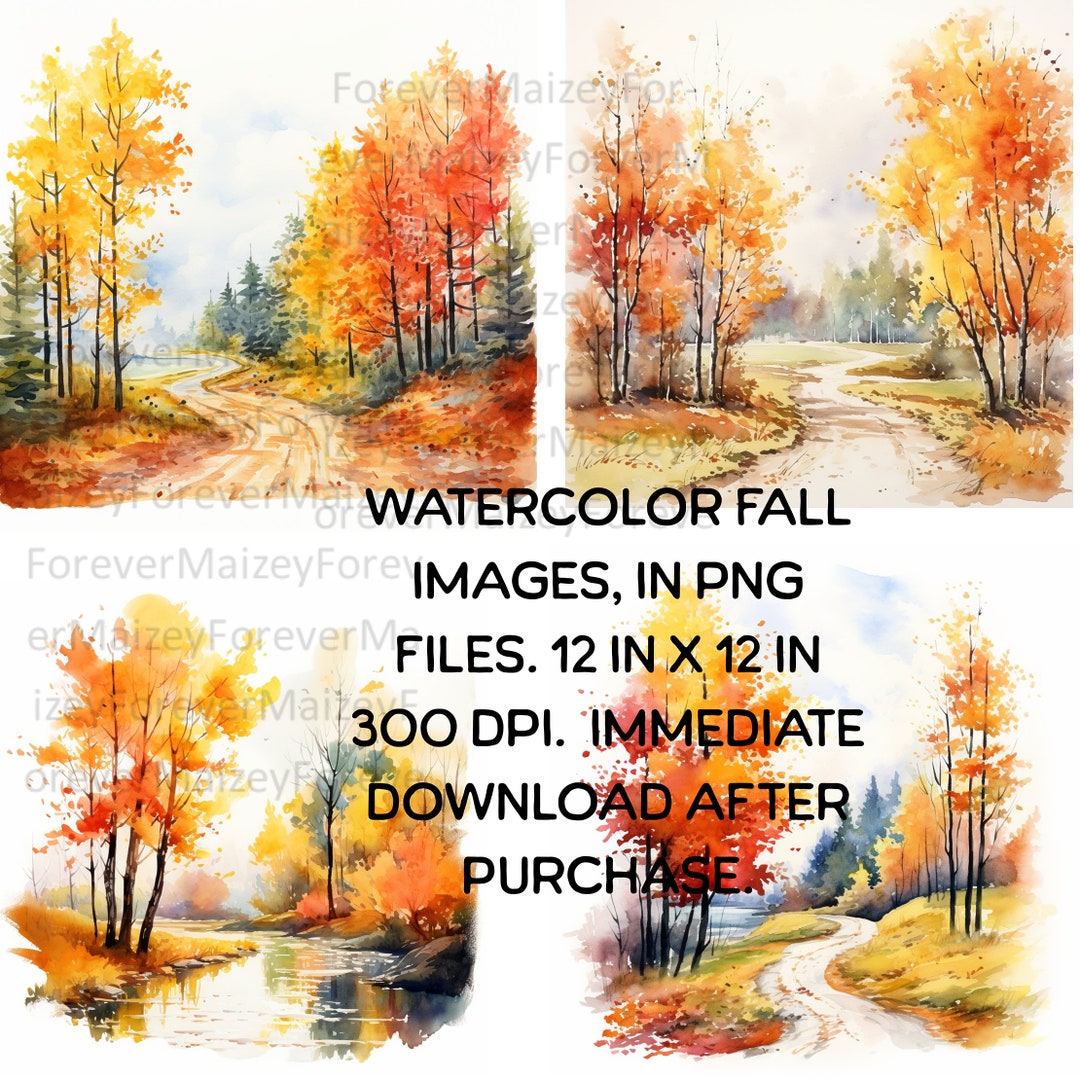 Watercolor Fall Art Digital File Digital Art Png Fall Trees - Etsy