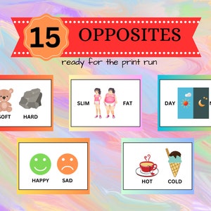 15 Opposites Printable Montessori Preschool Flashcards for - Etsy