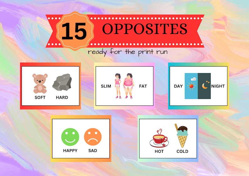 15 Opposites Printable Montessori Preschool Flashcards for - Etsy