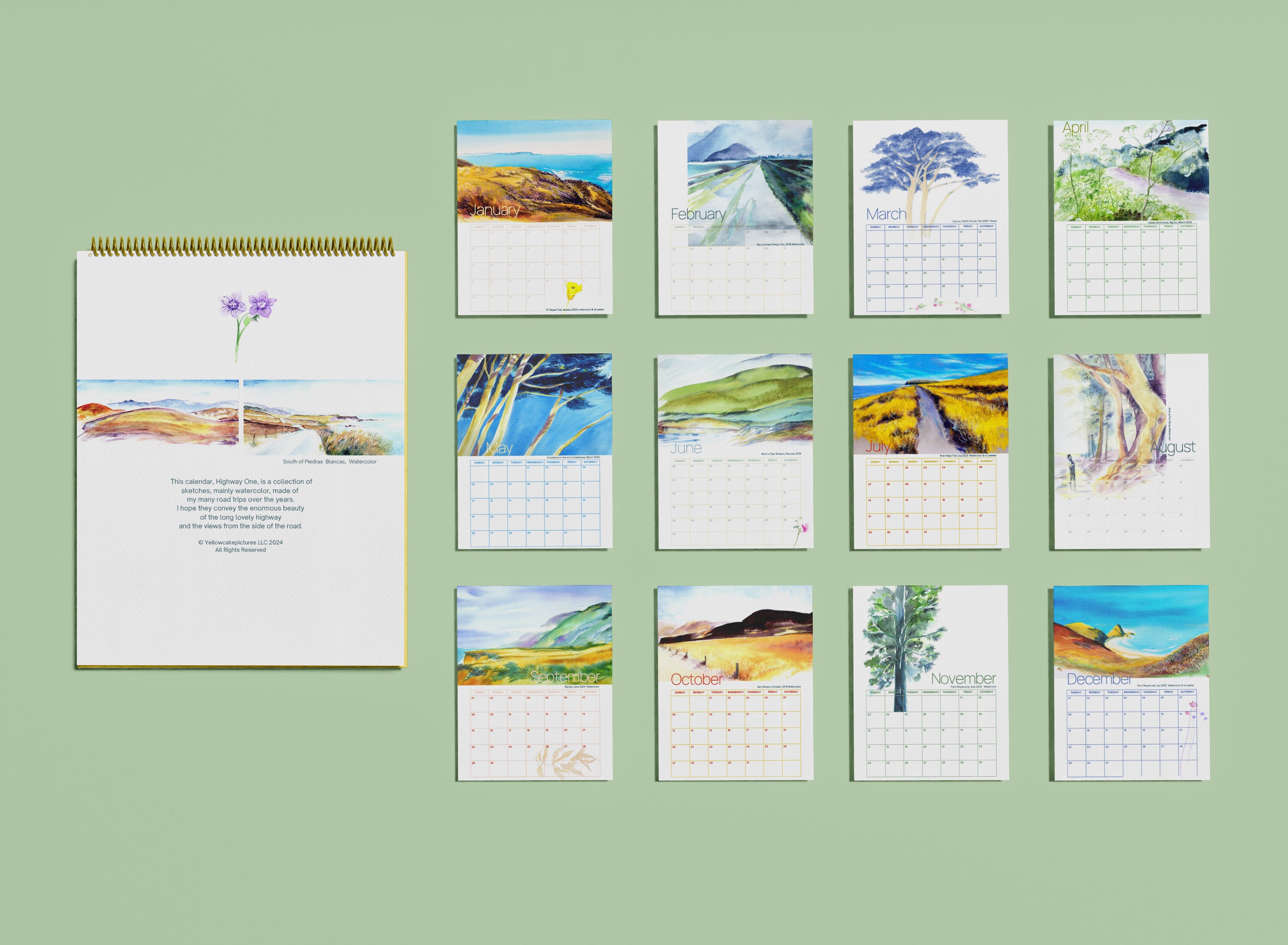 Printable 2024 Calendar California Highway One Watercolors - Etsy