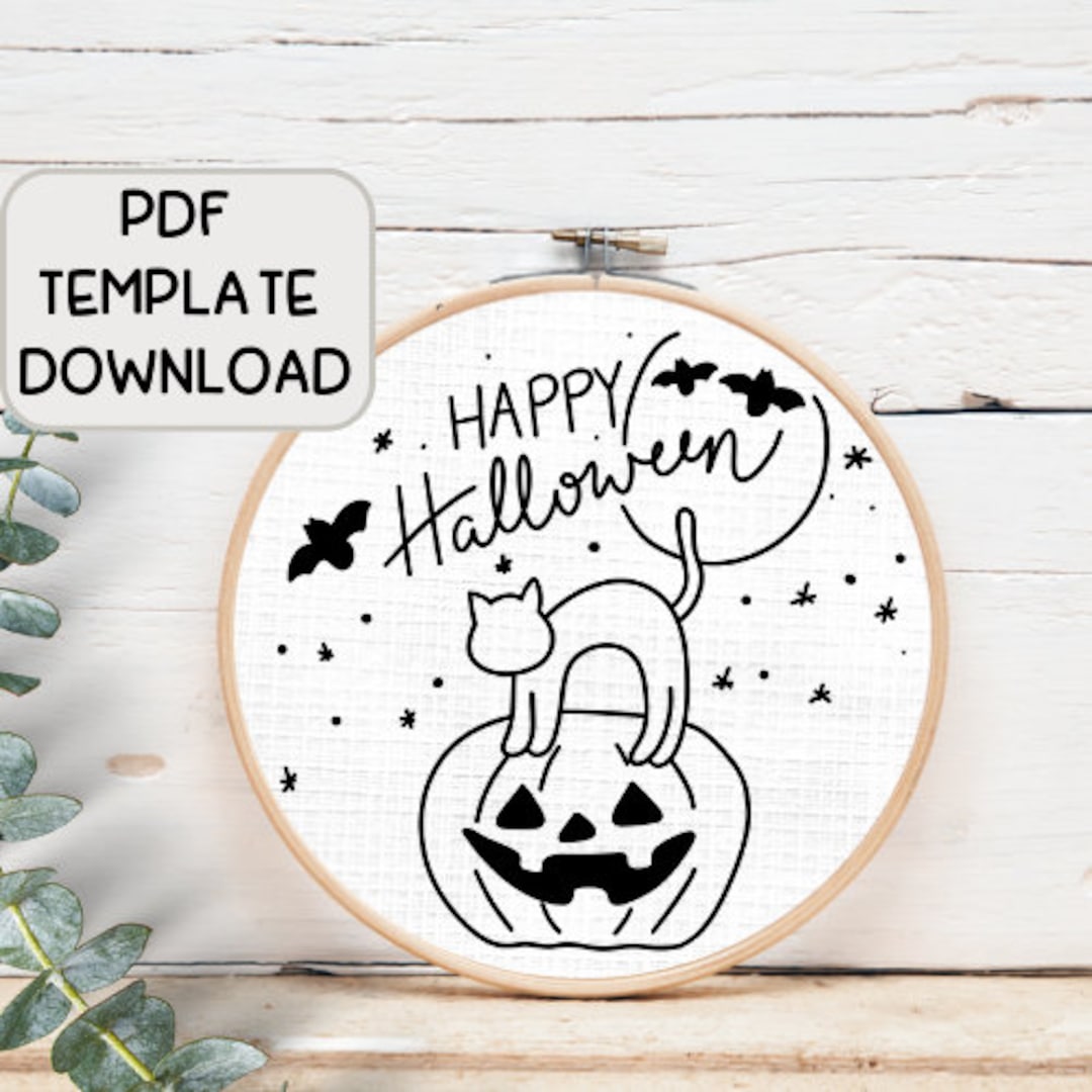 Cat Moon Halloween Embroidery Pattern: 6" Hoop (PDF Download) - Etsy