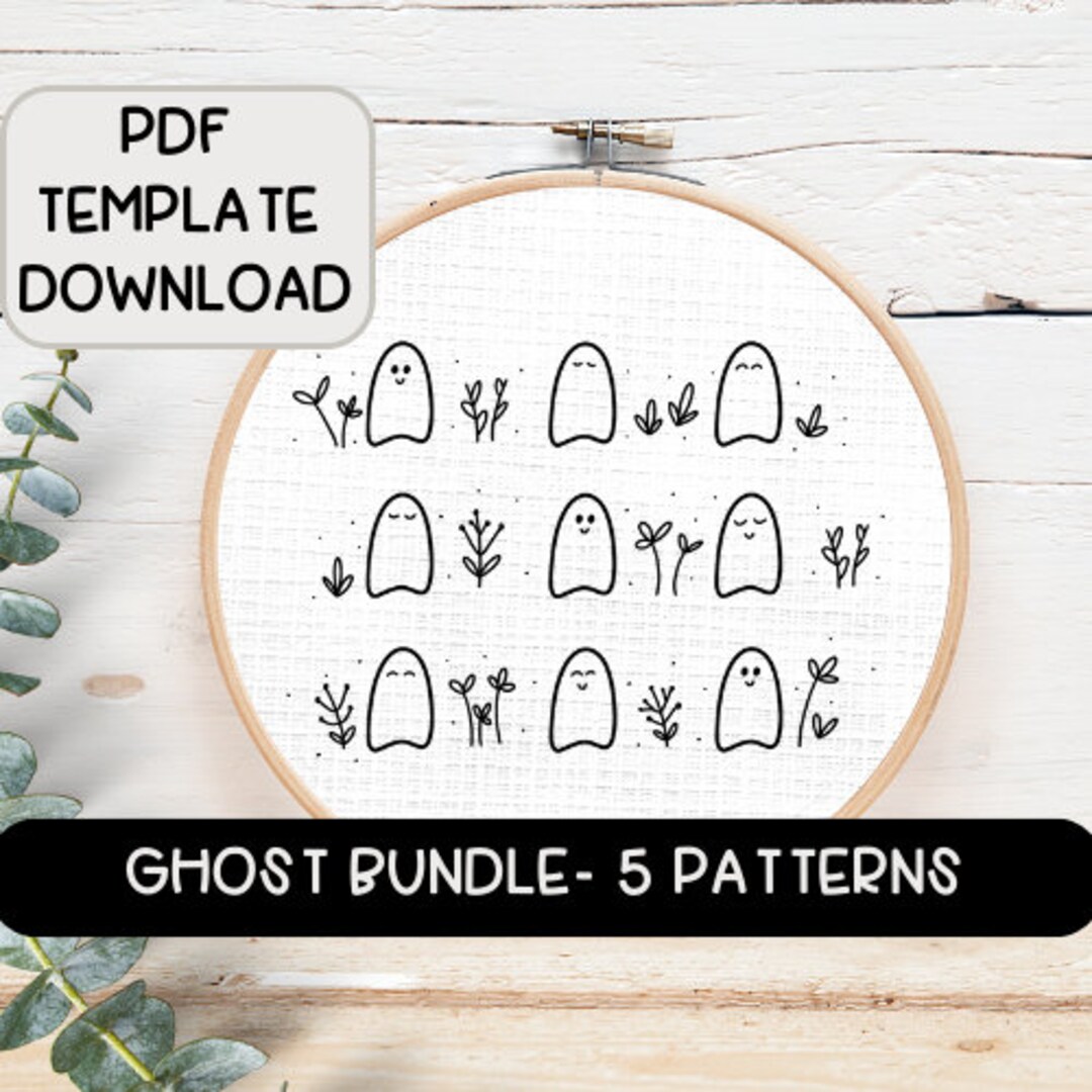 Ghost Embroidery Pattern Bundle: Halloween Hand Embroidery Design (PDF ...