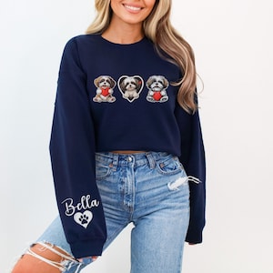 Customized Shih Tzu Mama Sweater, Name on Sleeve Sweatshirt, Dog Mom ...