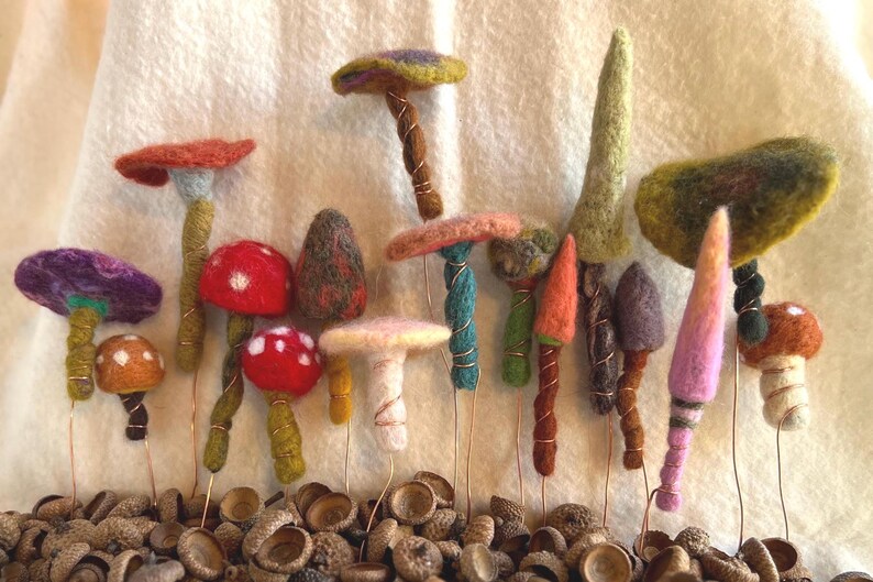 Needle Felted Wool Mushrooms 3 for 12 - Etsy
