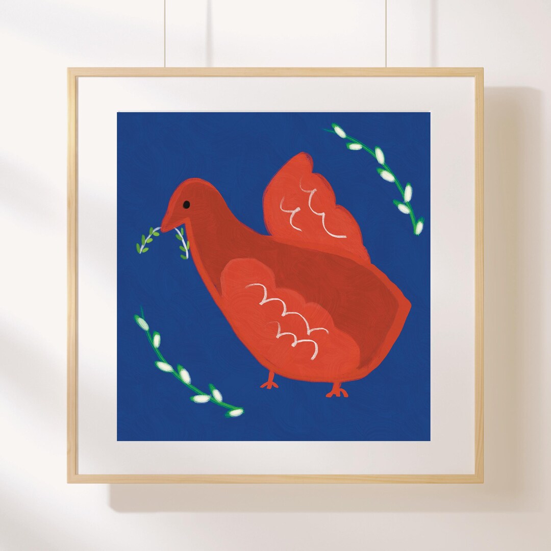 Pigeon Peace Sign Printable Wall Art, Digital Download, Art Naive ...