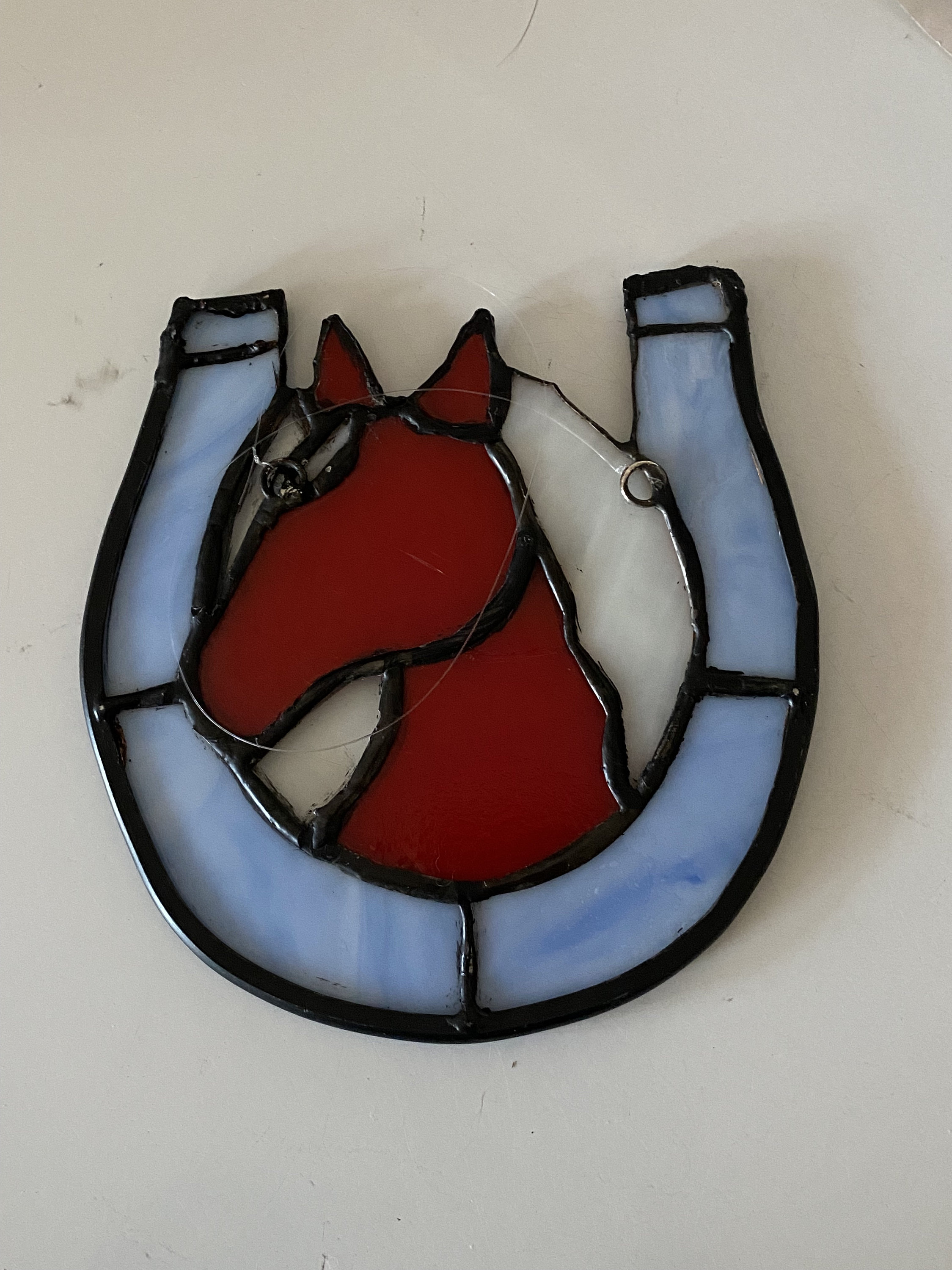 Stained Glass Horse in a Horseshoe | Horse Suncatcher | Horse in ...