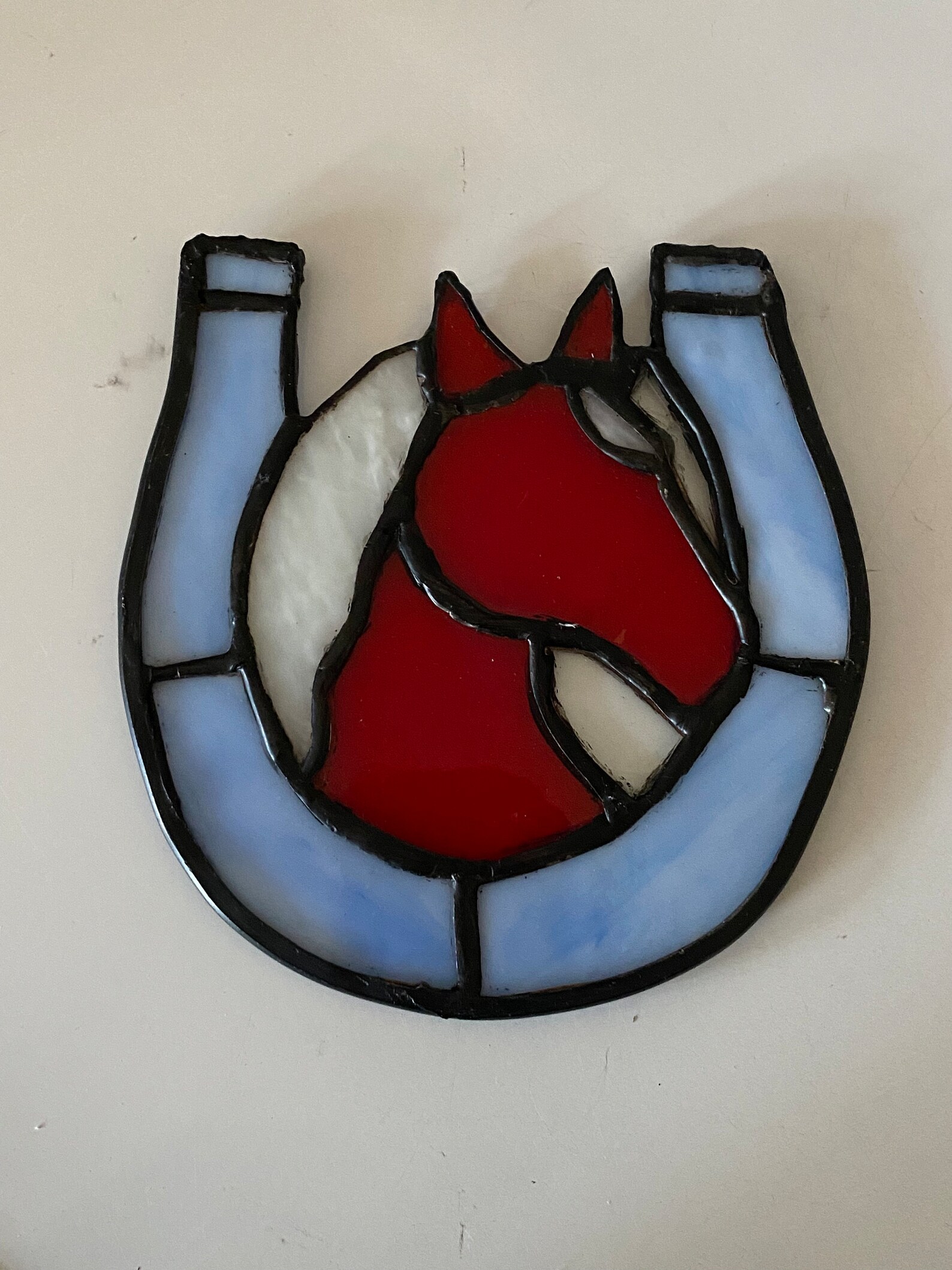 Stained Glass Horse in a Horseshoe | Horse Suncatcher | Horse in ...