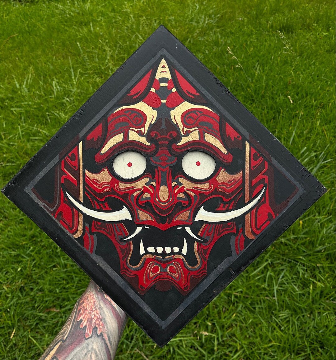 Oni Face Wooden Wall Art - Demon Hannya Neo Japanese Art - Etsy