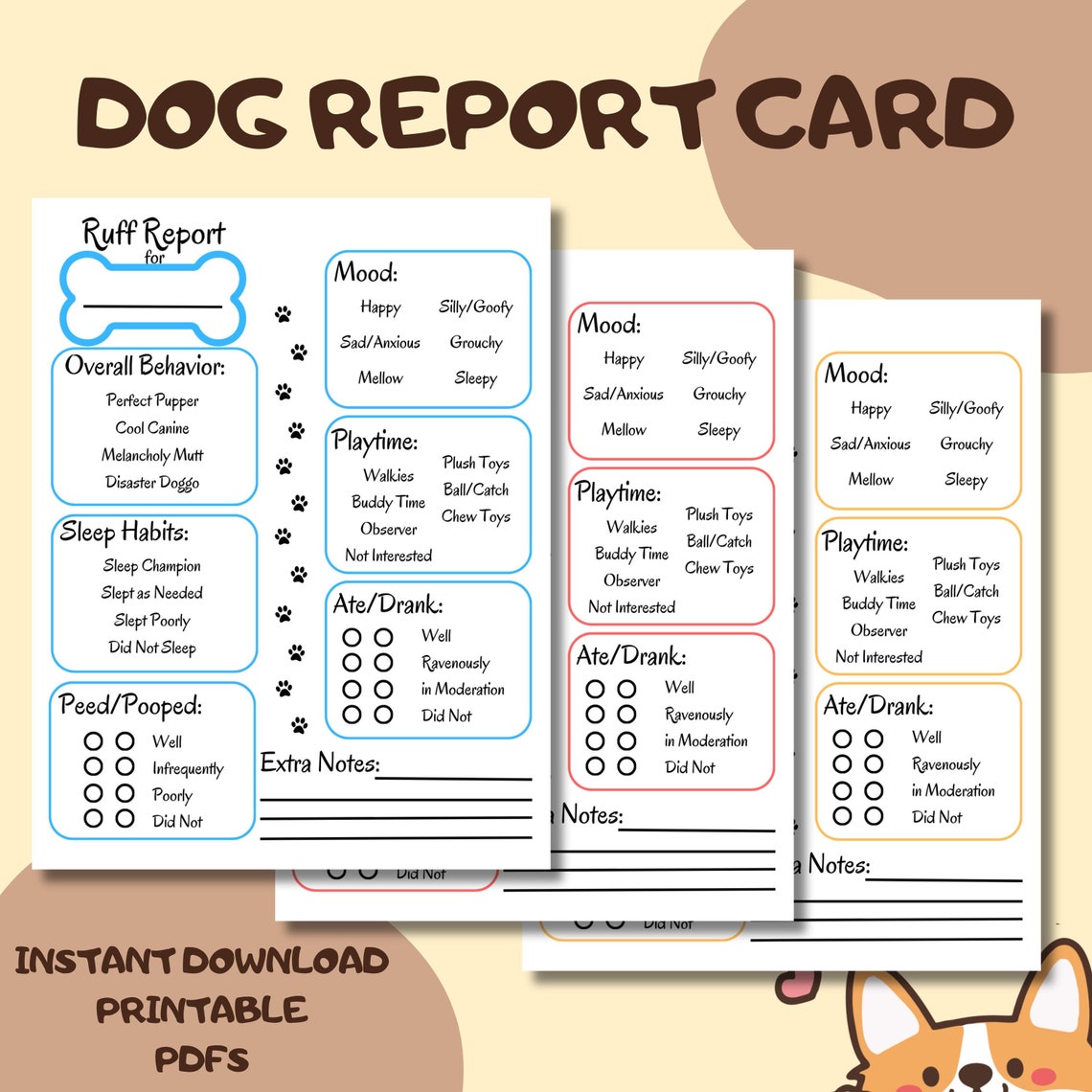 Dog Report Card | Printable PDF Sheets 8.5 X 11 Size | Pet Sitting ...