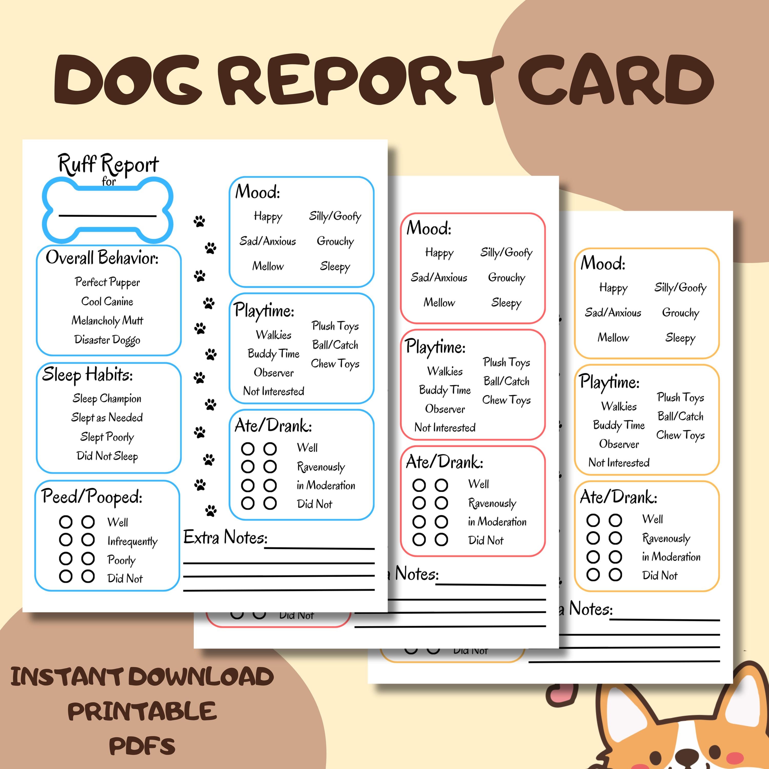 Dog Report Card | Printable PDF Sheets 8.5 X 11 Size | Pet Sitting ...