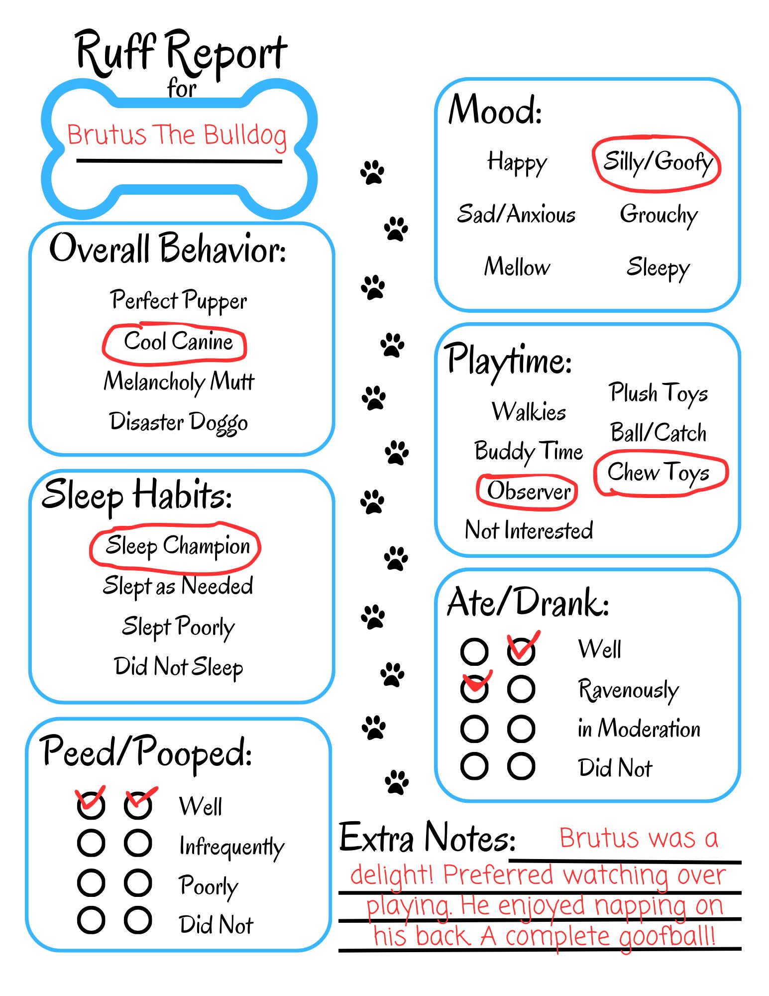 Dog Report Card | Printable PDF Sheets 8.5 X 11 Size | Pet Sitting ...