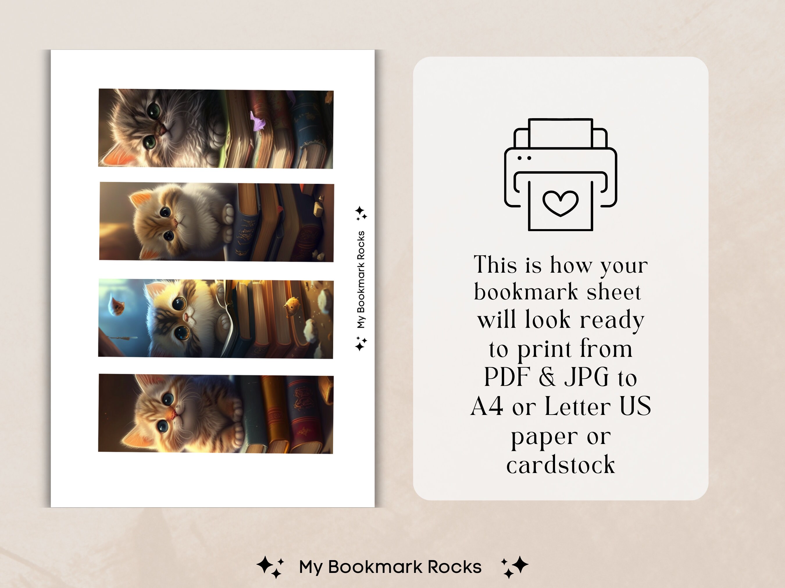 Set of 12 Cute Cat and Books Printable Bookmarks Adorable Kitten ...