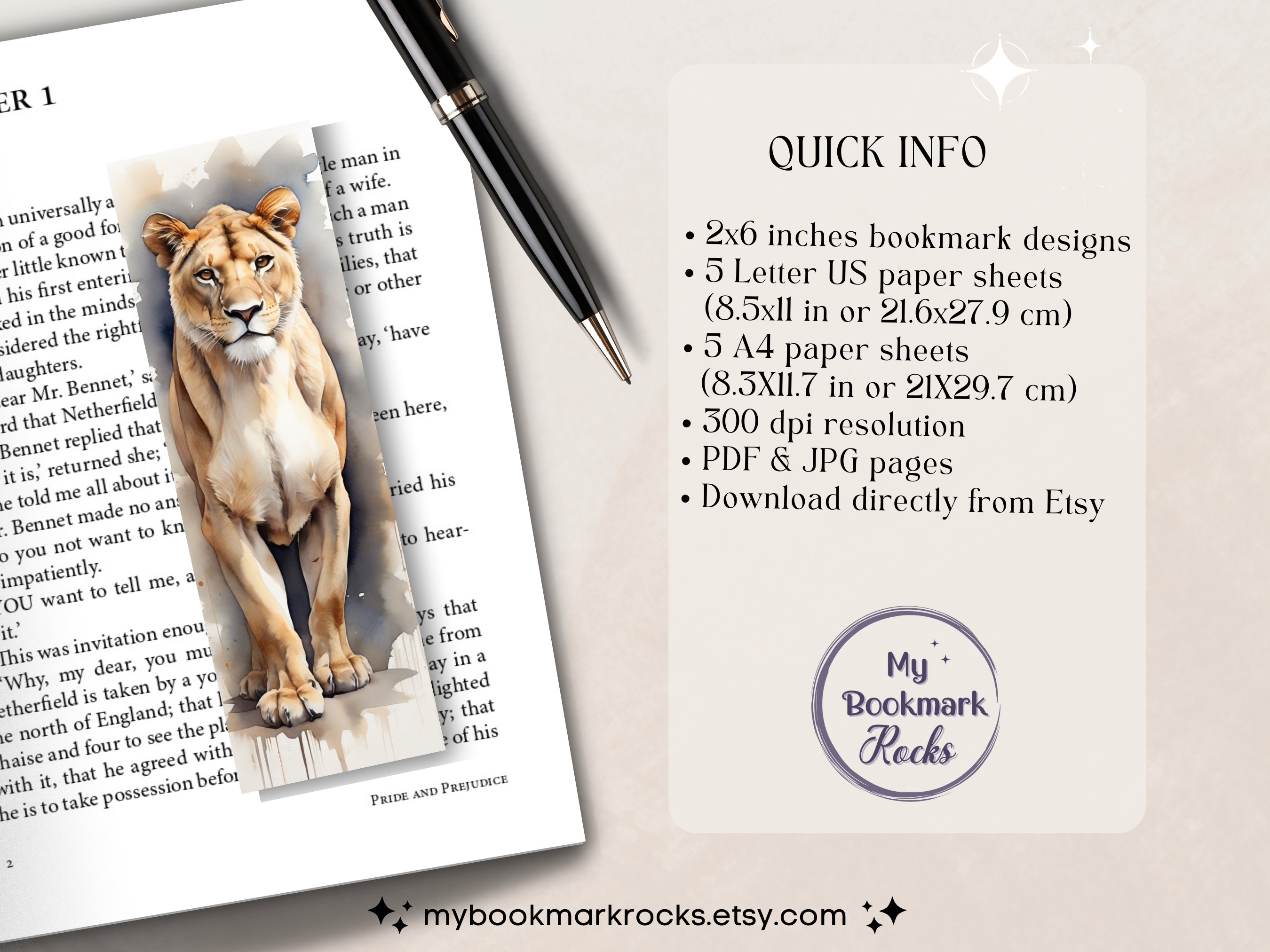 Set of 20 Watercolor "majestic Lions" Printable Bookmarks, Animal ...