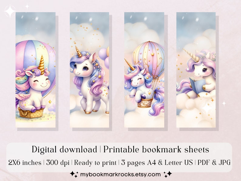 Set of 12 Pastel "cute Unicorns" Printable Bookmarks, Unicorn Designs ...
