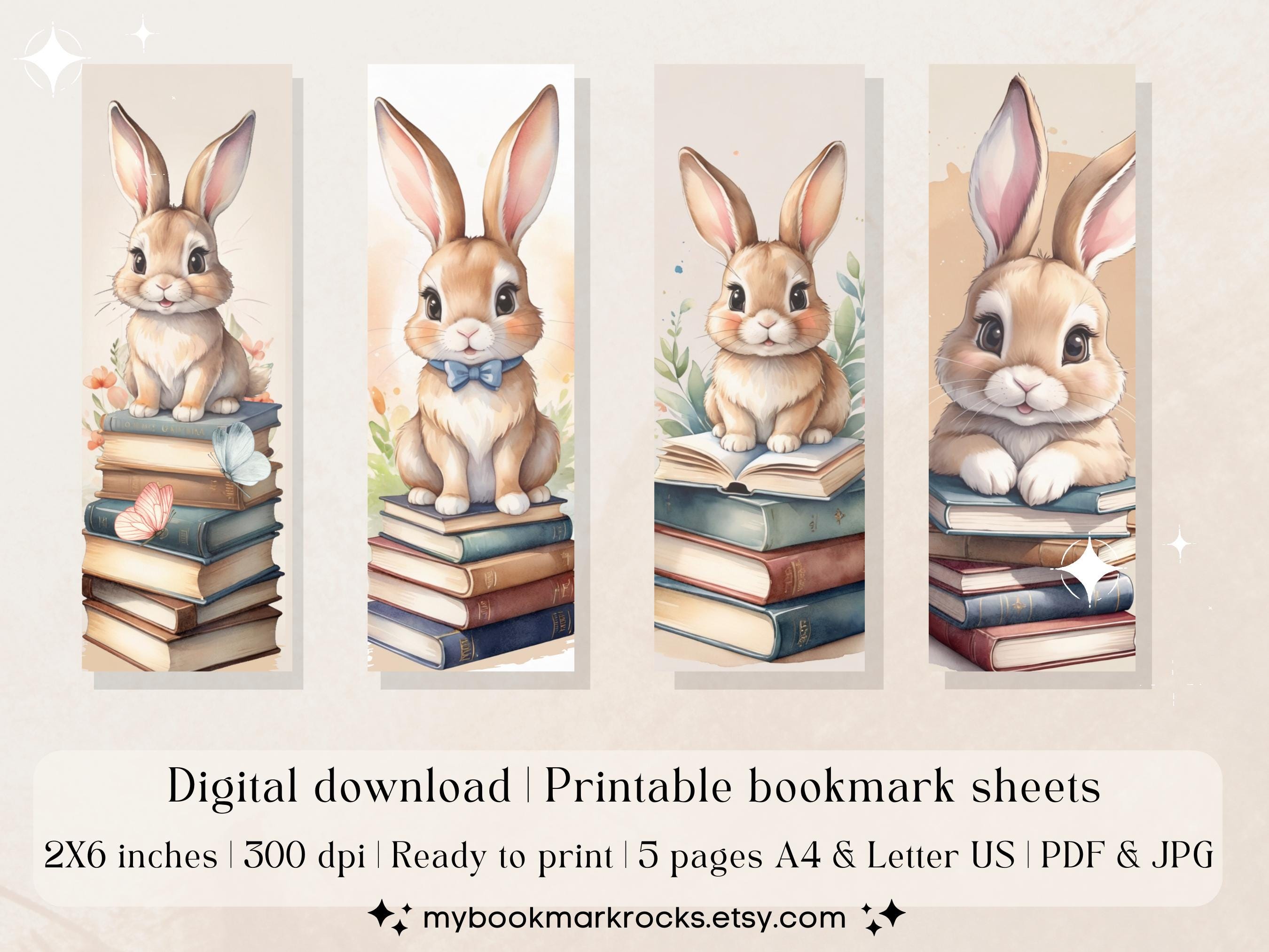 Set of 20 Watercolor "bunny & Books" Printable Bookmarks, Cute Bunny ...