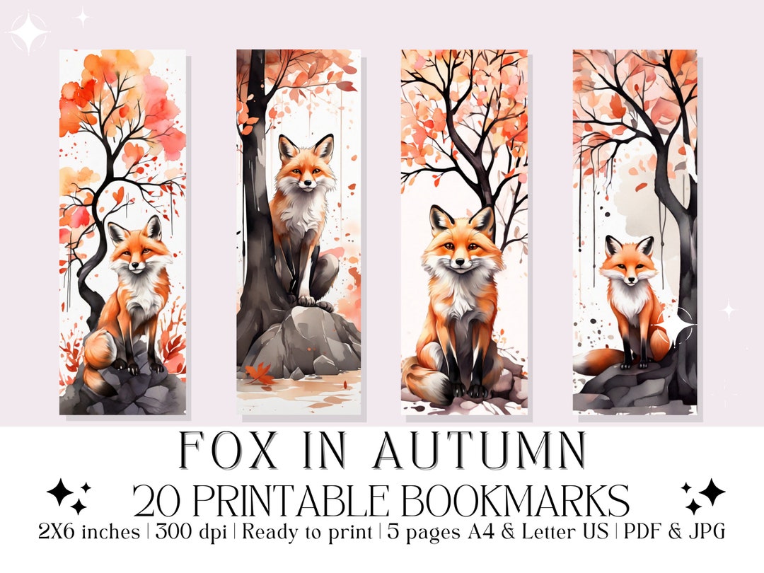 Set of 20 Watercolor "fox in Autumn" Printable Bookmarks, Fall ...