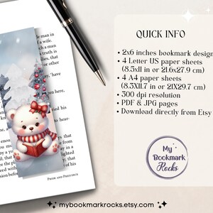 Set of 16 "christmas Polar Bear" Printable Bookmarks, Christmas Designs ...