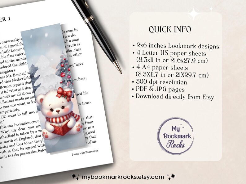 Set of 16 "christmas Polar Bear" Printable Bookmarks, Christmas Designs ...