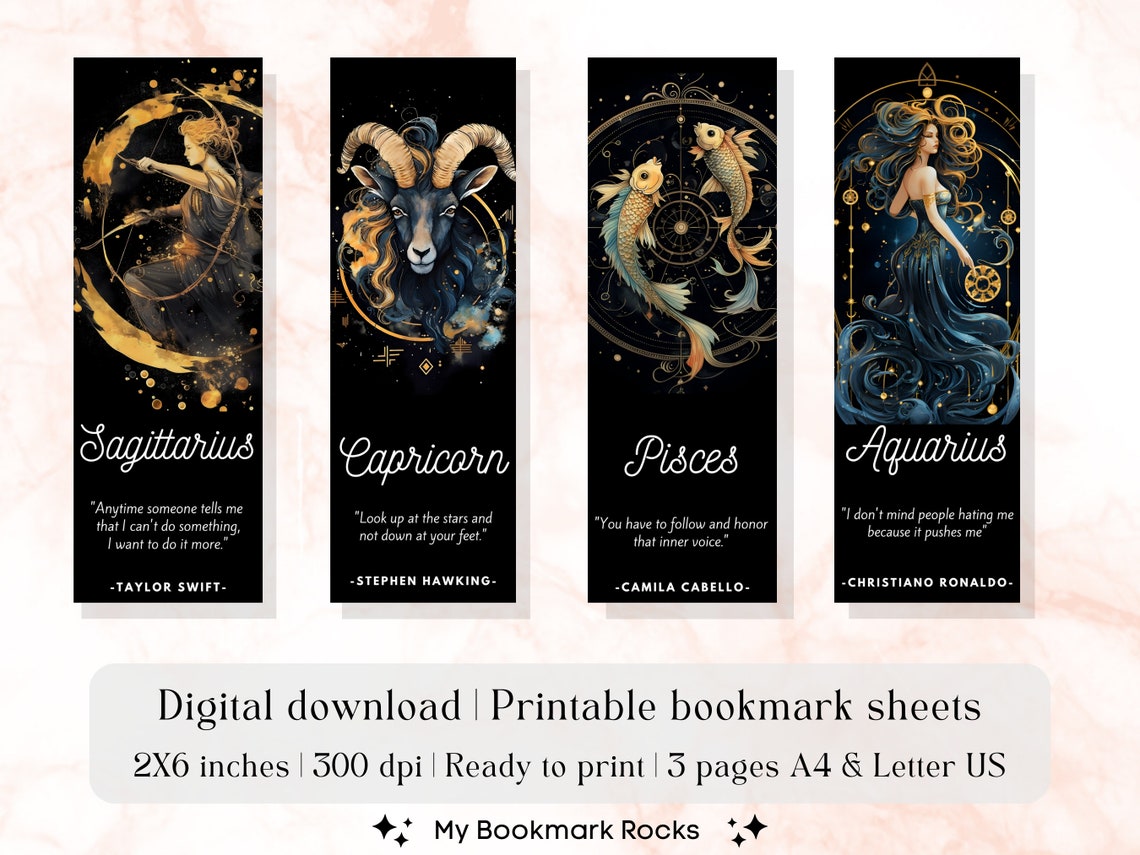 Zodiac Printable Bookmarks Set of 12 Bookmarks Print and - Etsy