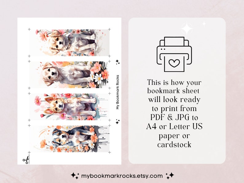 Set of 20 Watercolor puppy & Daisies Printable Bookmarks, High-quality ...
