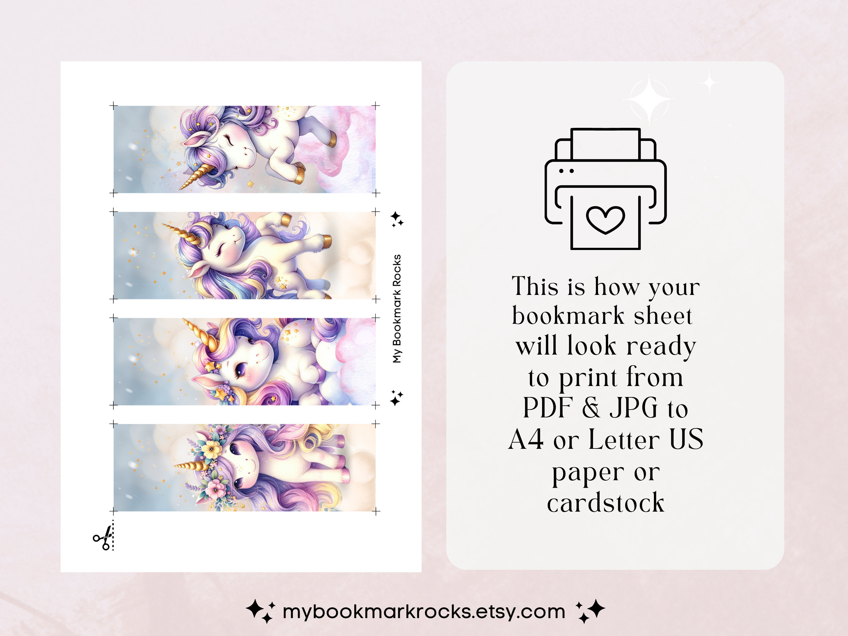 Set of 12 Pastel "cute Unicorns" Printable Bookmarks, Unicorn Designs ...