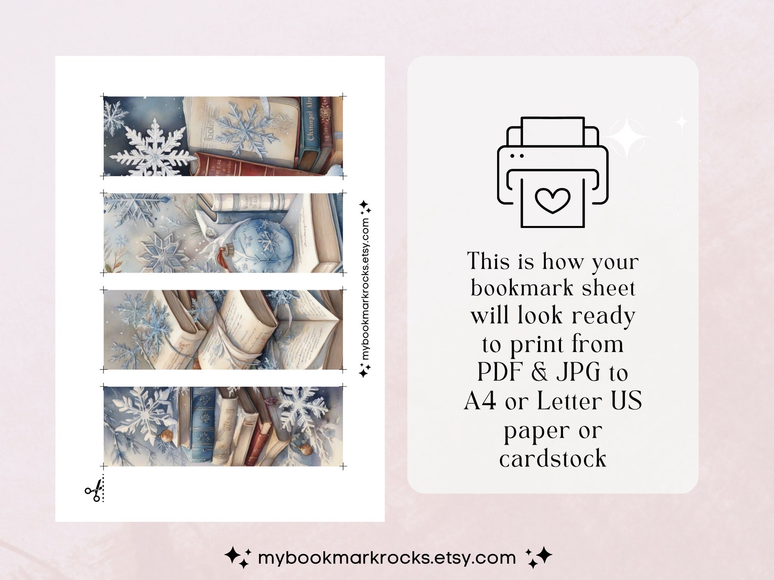 Set of 16 snowflakes Printable Bookmarks, Watercolor Digital Bookmarks ...