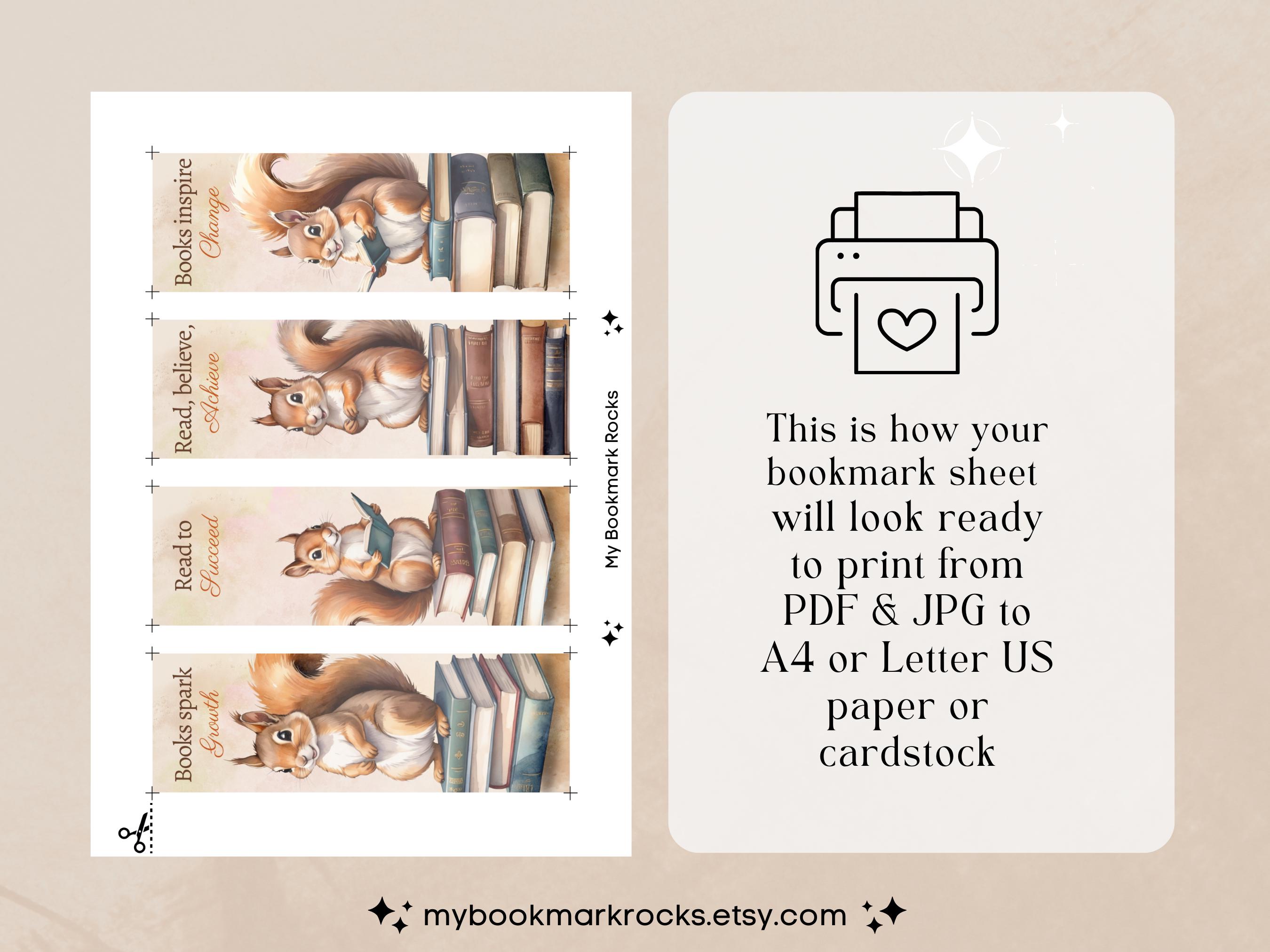 Set of 20 Watercolor "squirrel & Books" Printable Bookmarks, Animal ...