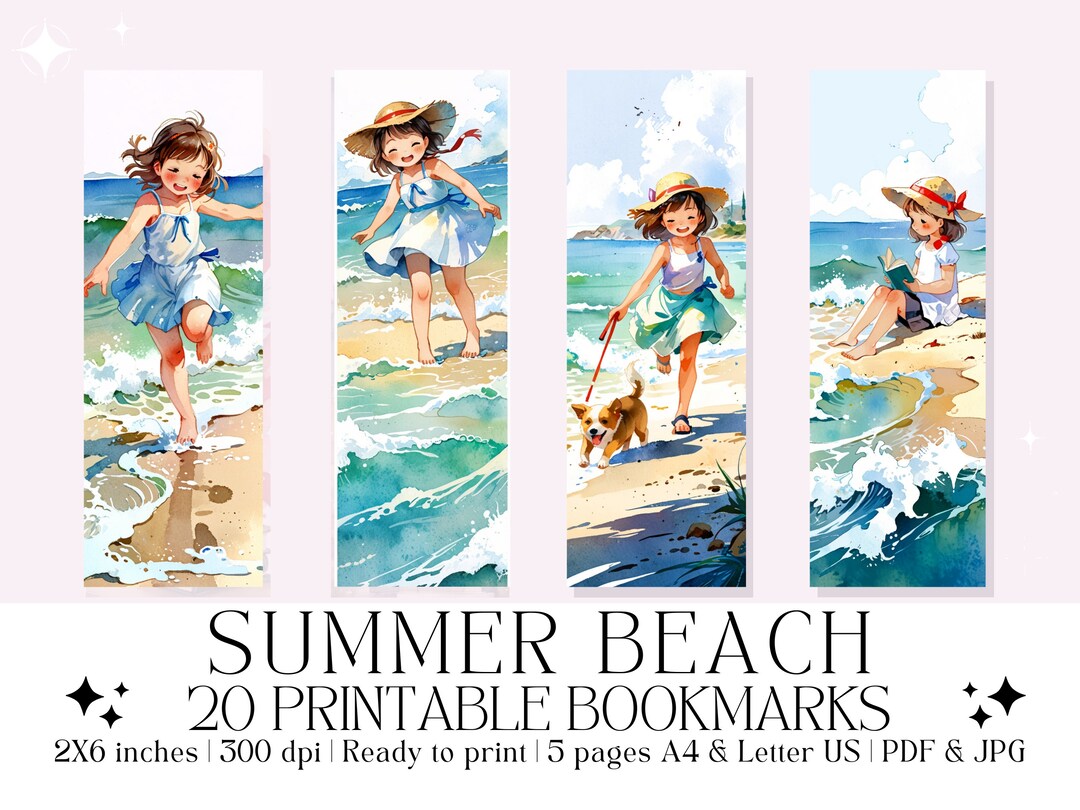 Set of 20 Watercolor "summer Beach" Printable Bookmarks, High-quality ...