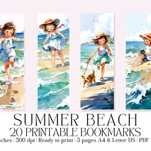 Set of 20 Watercolor "summer Beach" Printable Bookmarks, High-quality ...